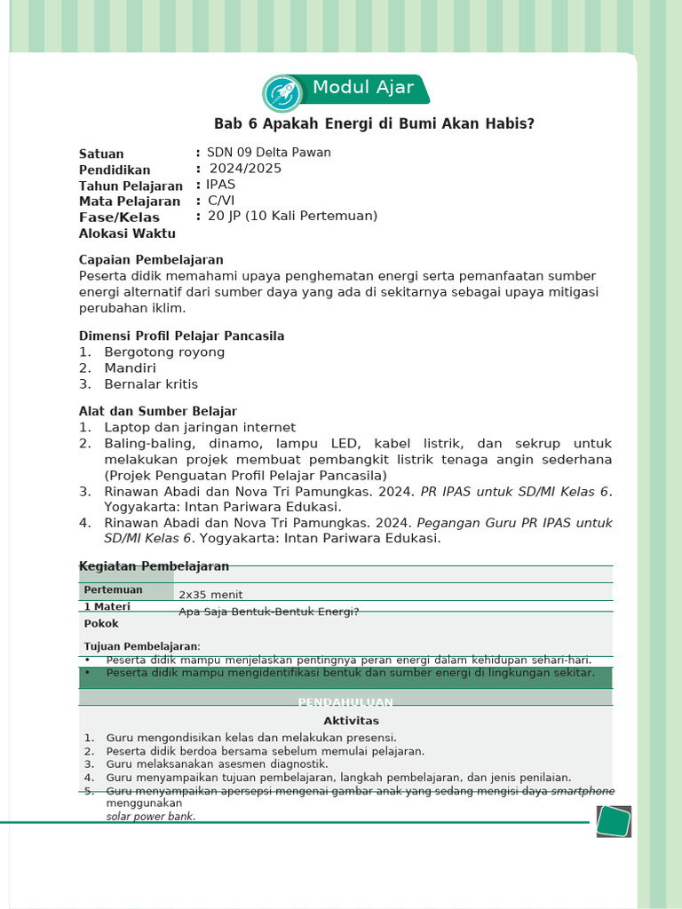 Modul Ajar PR IPAS 6 Bab 6 EDIT | PDF
