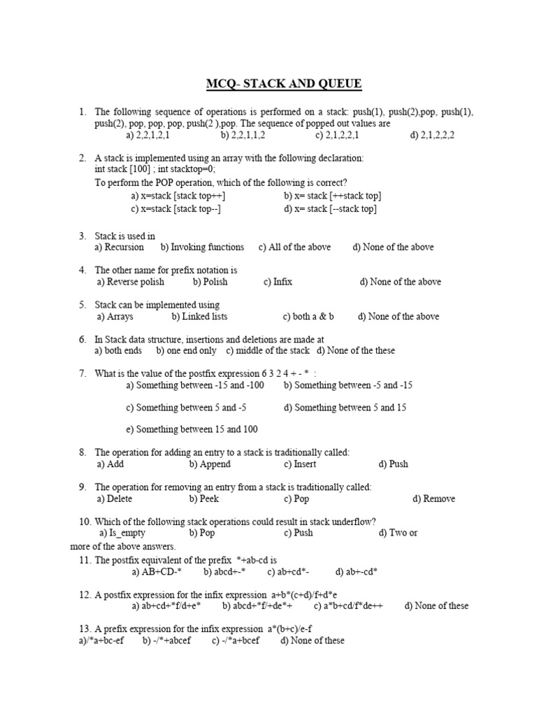MCQ-STACK-Queue | PDF MCQ-STACK-Queue | PDF