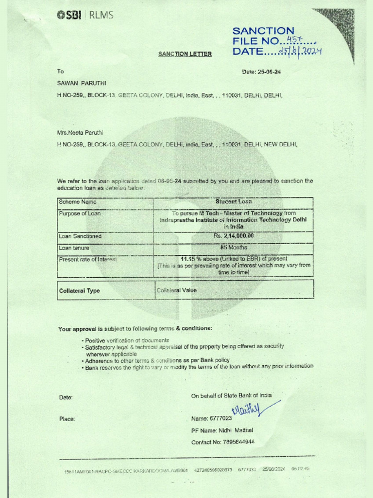 Sanction Letter | PDF