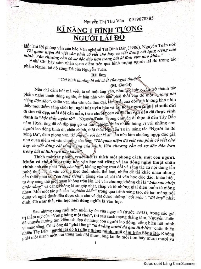 K Năng 1 Hình Tư NG Ngư I Lái Đò - Ngư I Lái Đò Sông Đà - THPT M C Đĩnh Chi TPHCM | PDF