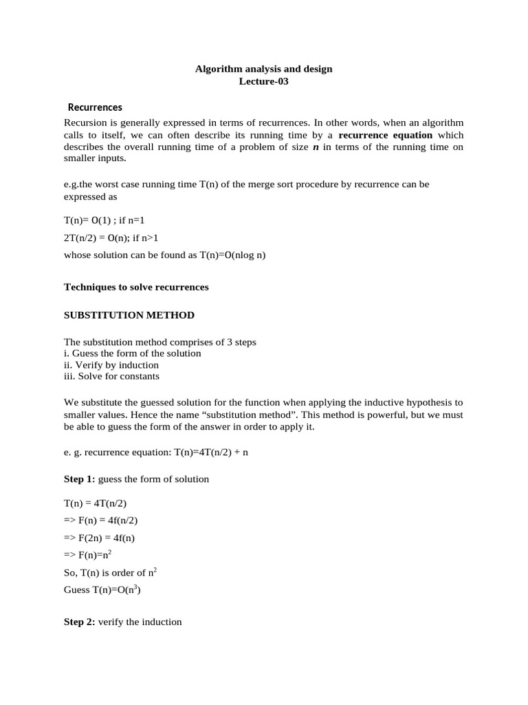 AAD Lec03 | PDF | Recurrence Relation | Mathematical Logic