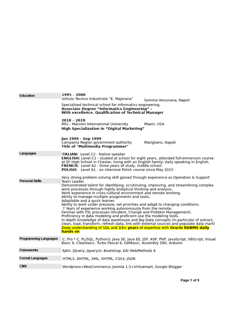 MySql DBA Resume Sample | PDF
