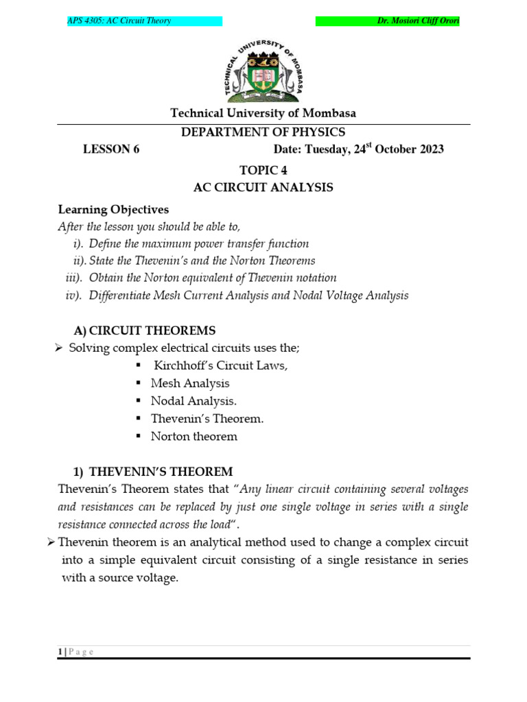 AC_CIRCUIT_THEOREMS | PDF