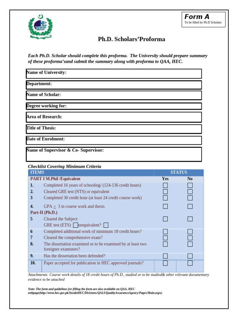 Form A--Ph.D. Scholars’Proforma | PDF