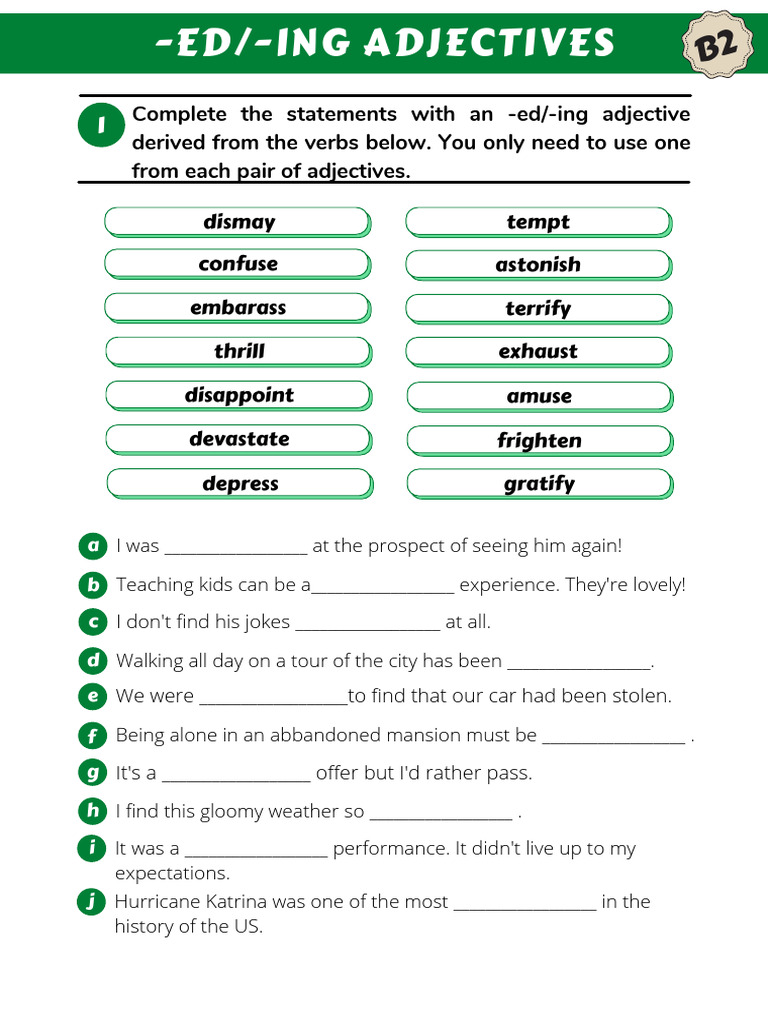 Adjectives Ed Ing Exercises Adjectives Ending In ' Ed' And ' Ing'