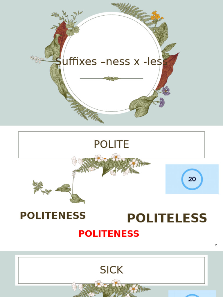 Suffixes Ness Less - 148860 | PDF