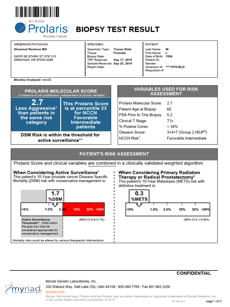 Prolaris Test Report SAMPLE | PDF