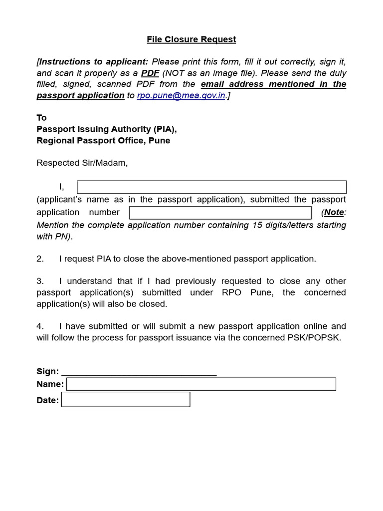 File Closer Request | PDF