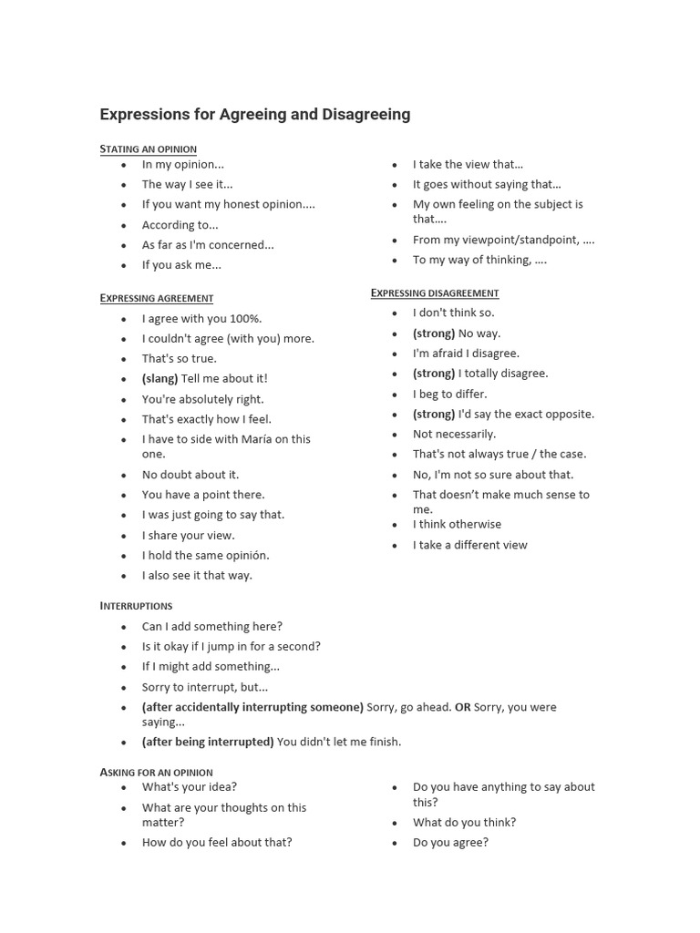 Expressions For Agreeing and Disagreeing | PDF