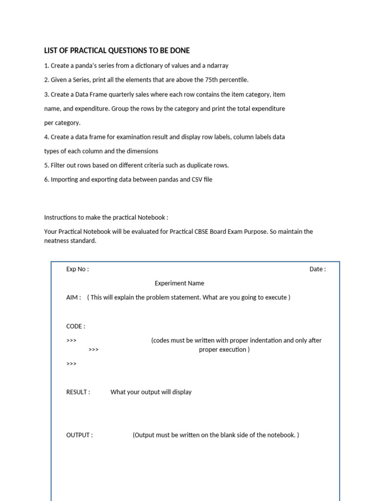 List of Practical Questions Class 12 | PDF