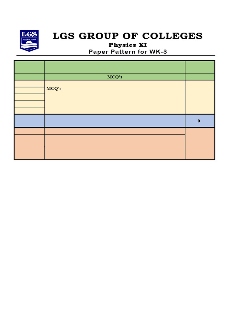 Physics 1st Year Paper Pattern WK-3 | PDF