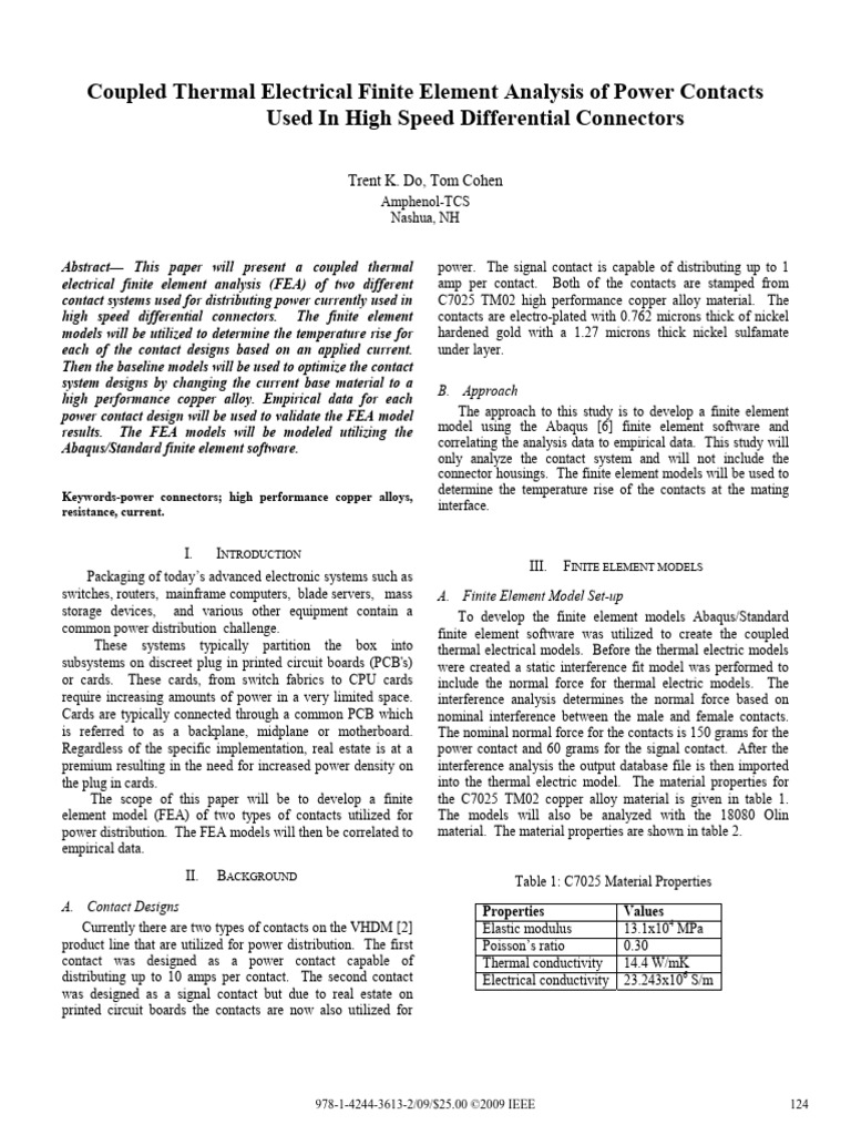 Coupled Thermal Electrical Finite Element Analysis of Power Contacts ...
