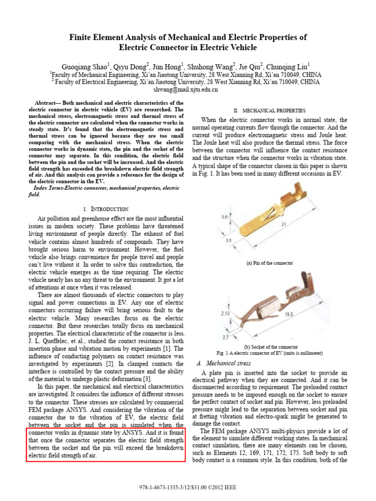 Finite Element Analysis of Mechanical and Electric Properties of Electric Connector in Electric ...