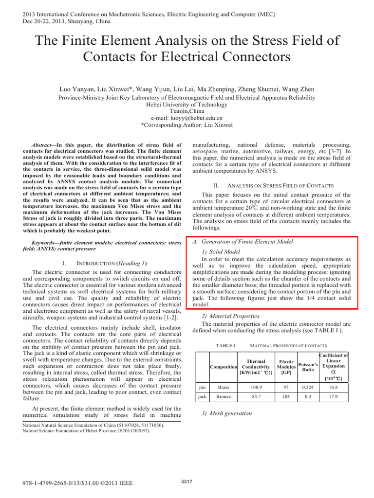The Finite Element Analysis On The Stress Field of Contacts For ...
