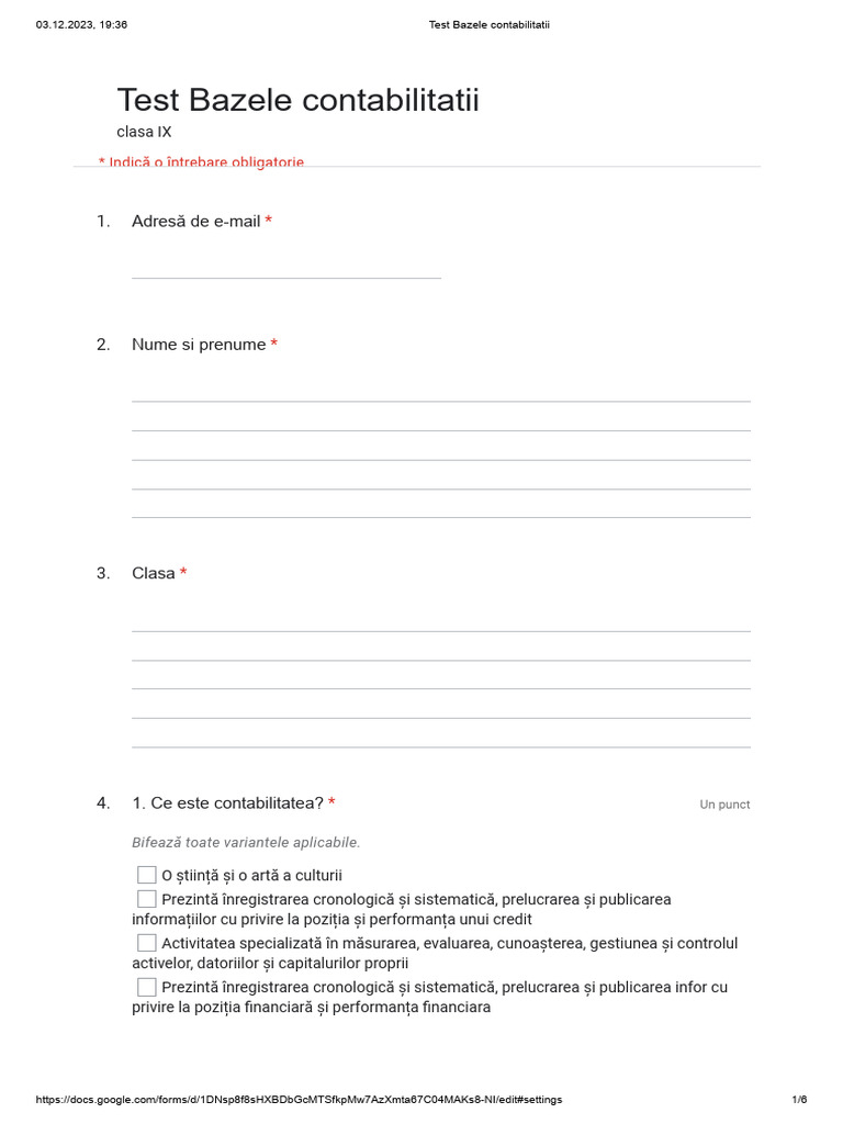 Test Clasa Ix H 20232024 Formulare Google Furdui Amalia | PDF