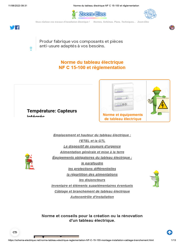 Norme du tableau électrique NF C 15-100 et réglementation | PDF