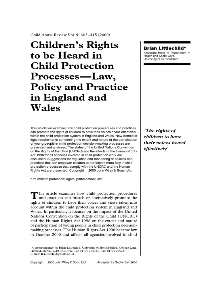 Children's Rights To Be Heard in Child Protection Processes - Law ...