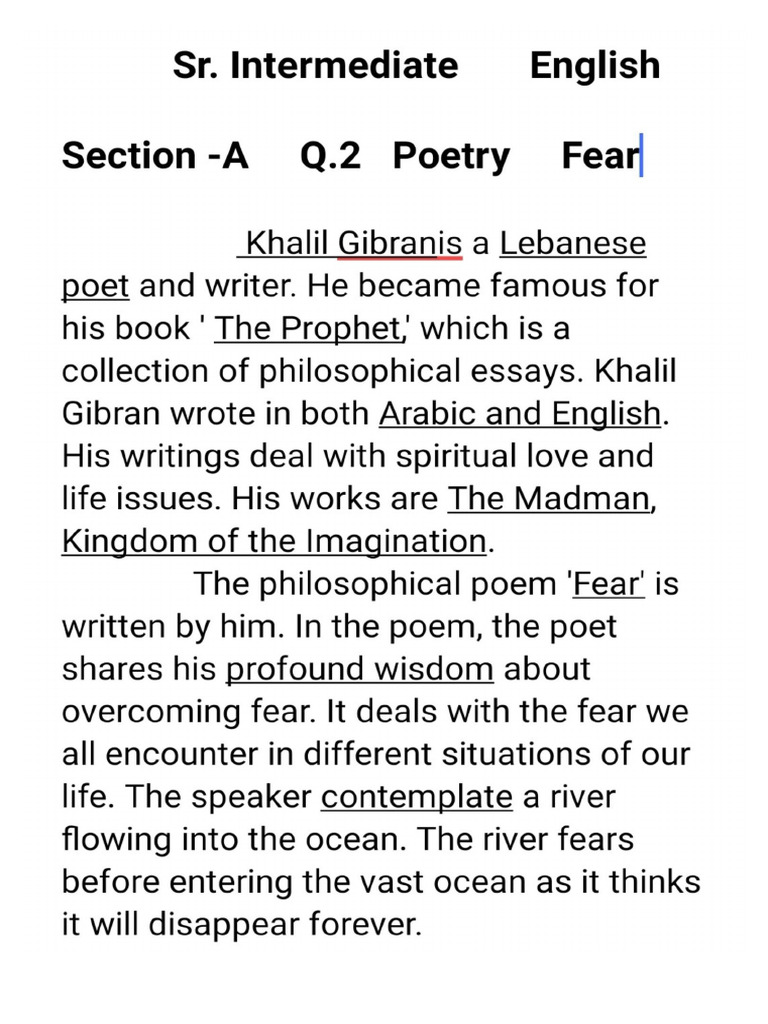 SR English Poetry Fear | PDF