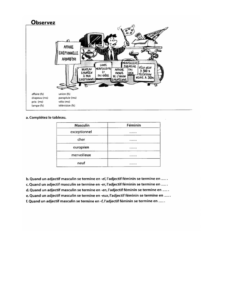 Adjectifs Irréguliers Et Pluriel Exercices | PDF