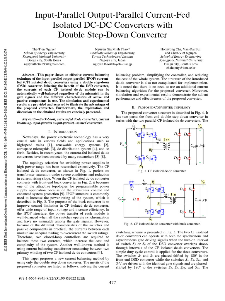 Input Parallel Output Parallel Current Fed Isolated Dc Dc Converters With Double Step Down