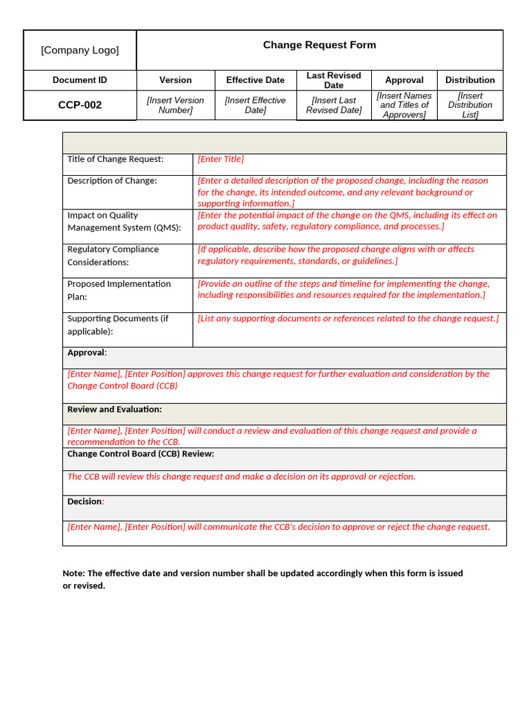 CCP-002 Change Request Form | PDF