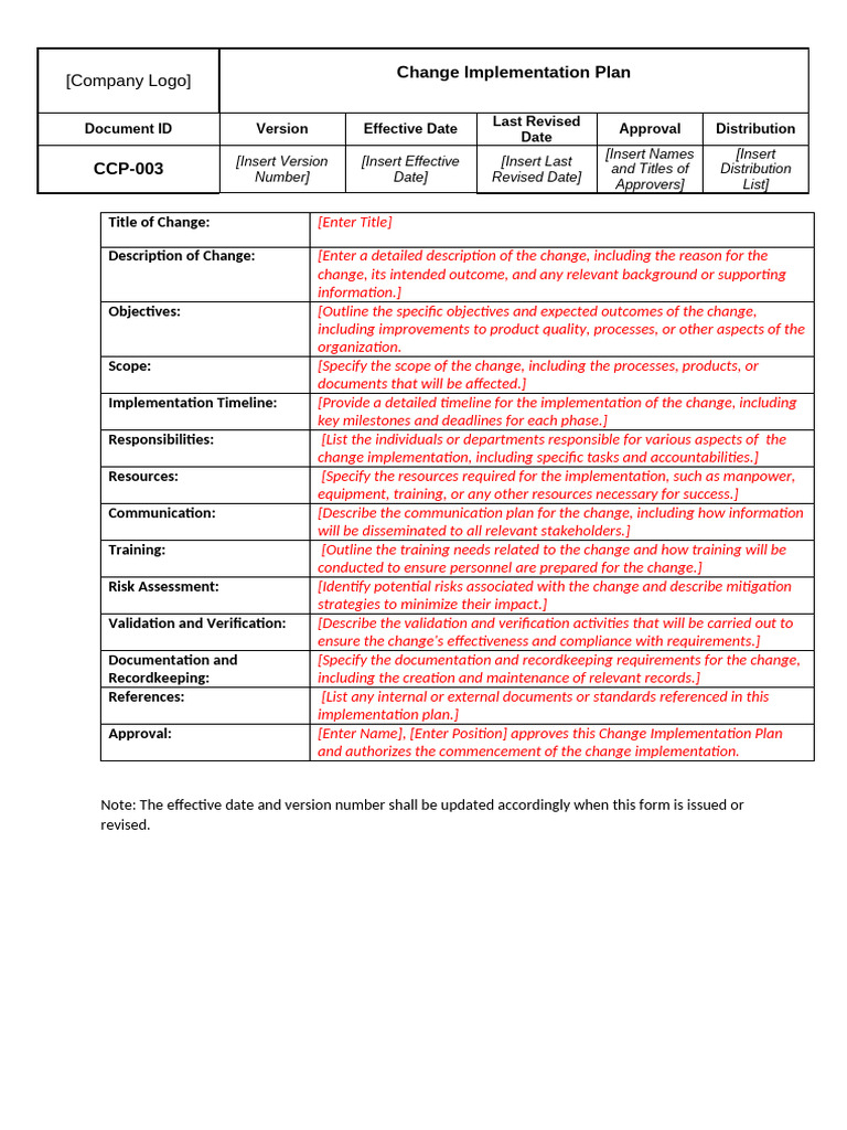 CCP-003 Change Implementation Plan | PDF