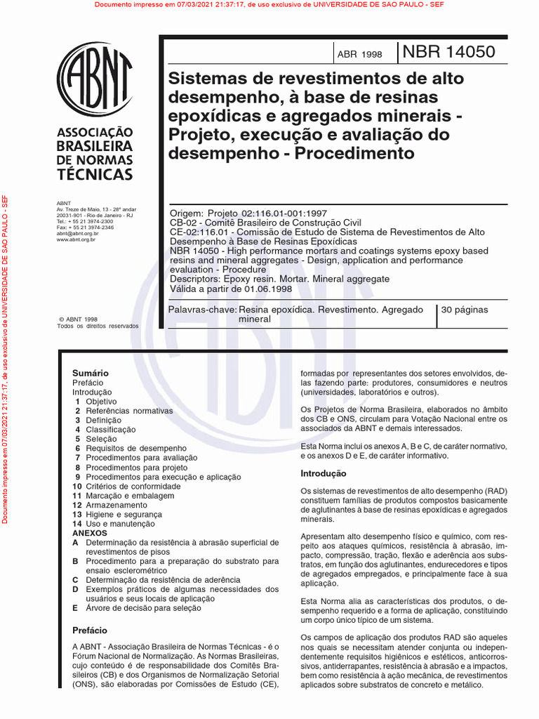 NBR 14050 de 041998 - Sistemas de Revestimentos de Alto Desempenho, À ...