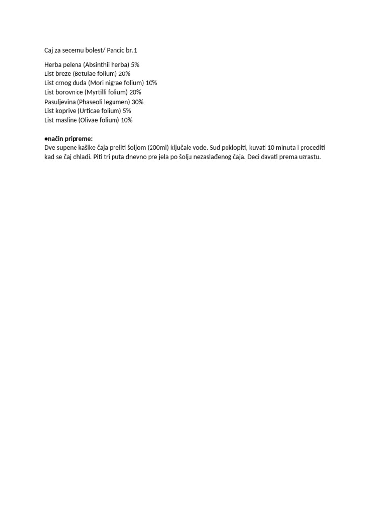 Caj Za Secernu Bolest | PDF