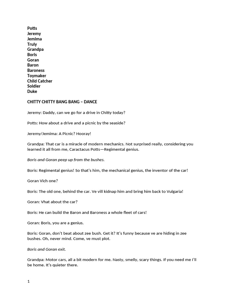 Chitty Chitty Bang Bang Script | PDF