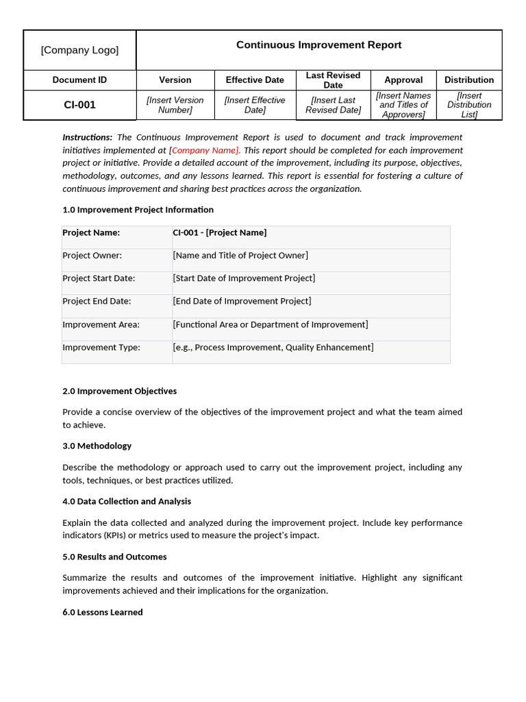 CI-001 Continuous Improvement Report | PDF