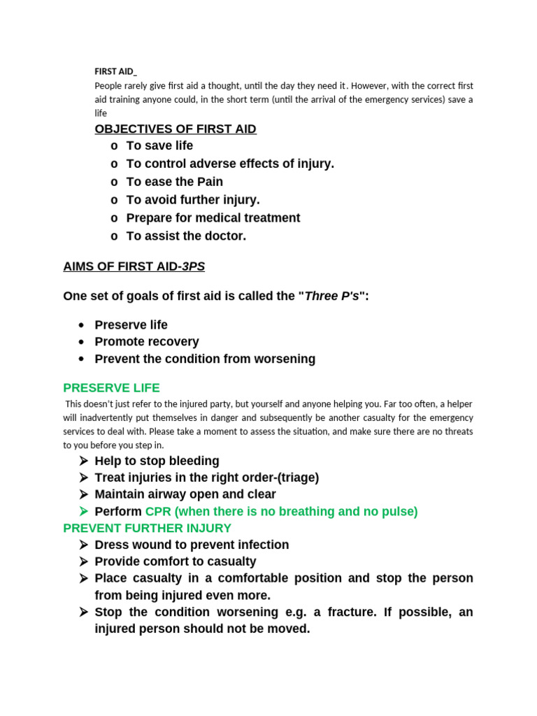 First Aid Notes | PDF