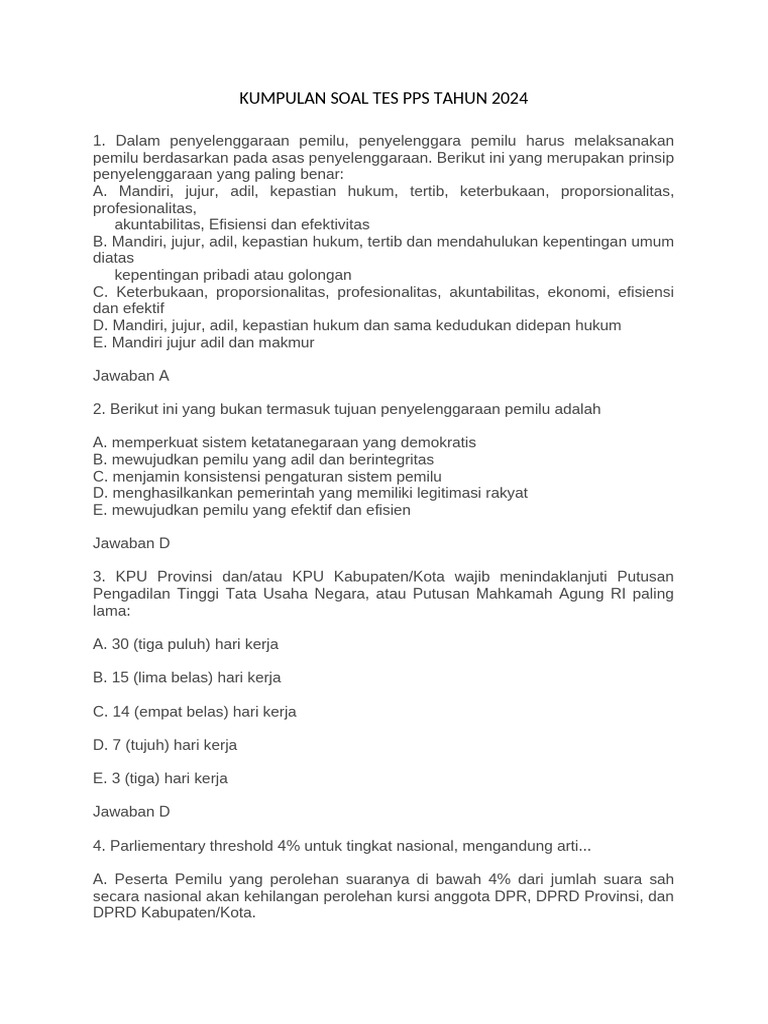 Kumpulan Soal Tes PPS Tahun 2024 | PDF