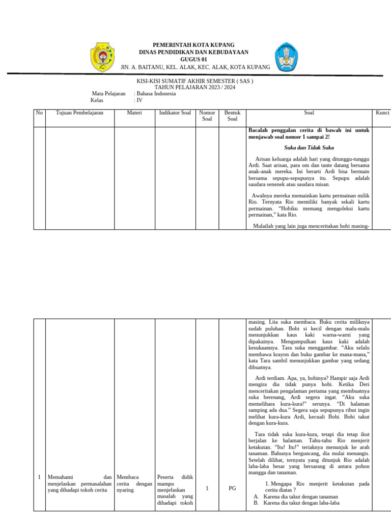 Kisi-Kisi Sas Bindo KLS 4 | PDF