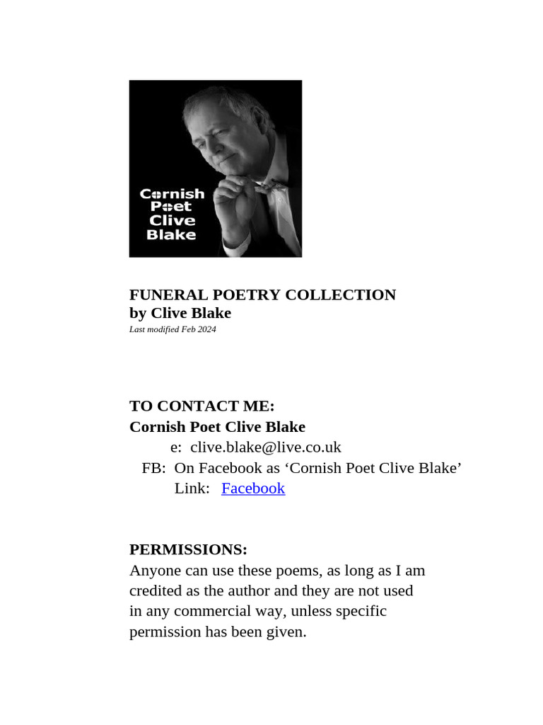 Clive Blake's Funeral Poetry Collection - Feb 2024 | PDF | Poetry
