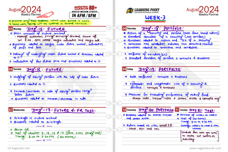 3 - Week-3 Plan Mission 80+ in AFM - SFM by CA Nagendra Sah | PDF