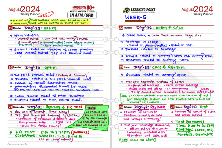 5 - Week-5 Plan Mission 80+ in AFM - SFM by CA Nagendra Sah | PDF