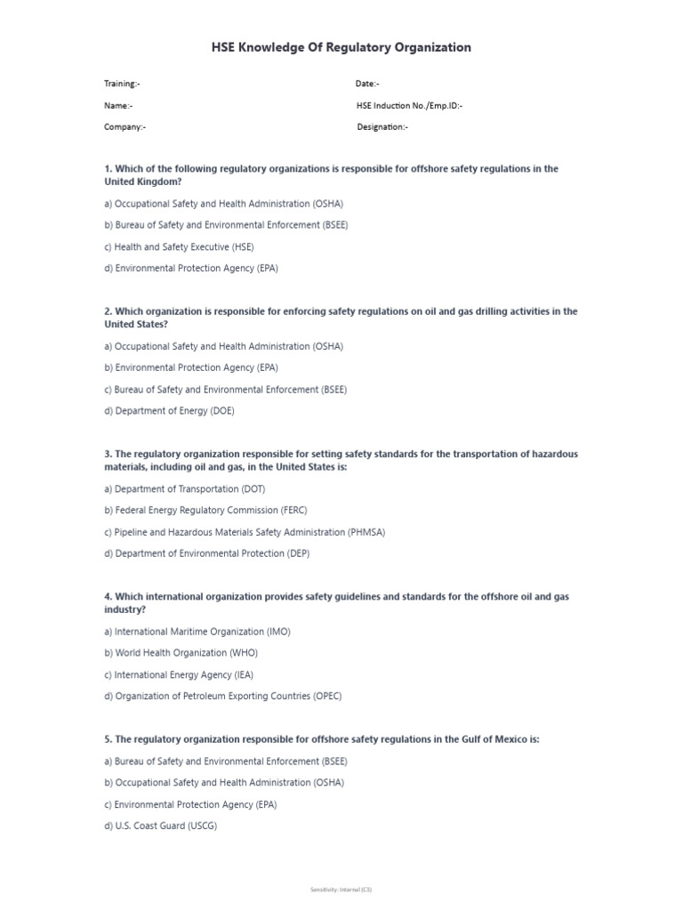 HSE Knowledge of Regulatory Organization PPR | PDF