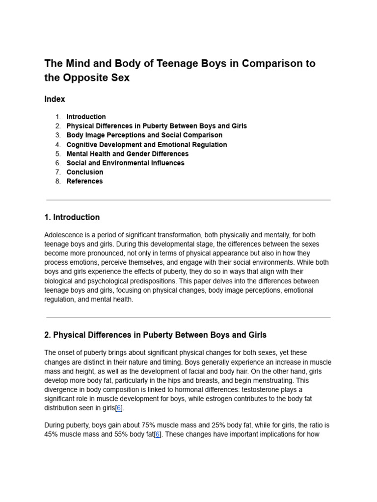 The Mind and Body of Teenage Boys in Comparison To The Opposite Sex ...