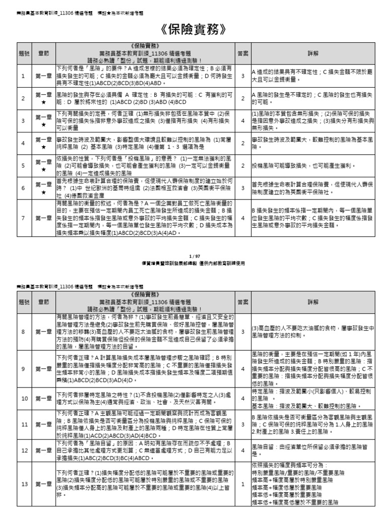 業務員基本教育訓練 11306精選考題 | PDF