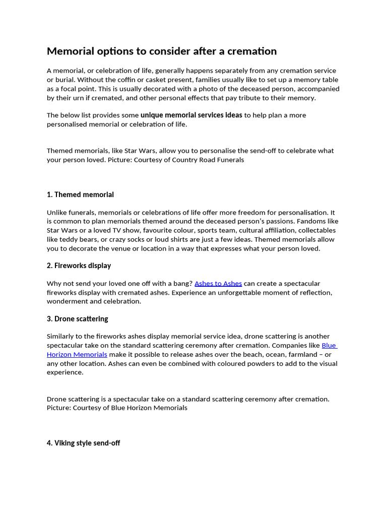 Memorial options to consider after a cremation | PDF