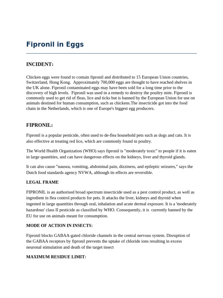 Fipronil in Eggs | PDF