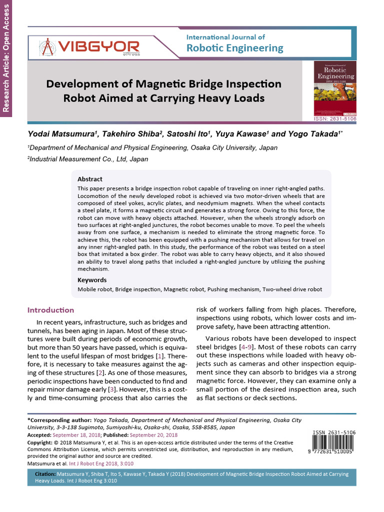Magnetic Bridge Inspection Robot Aimed at Carrying Heavy Loads | PDF