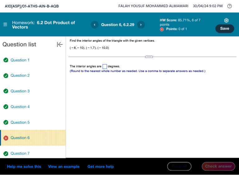 Do Homework - 6.2 Dot Product of Vectors 2 | PDF