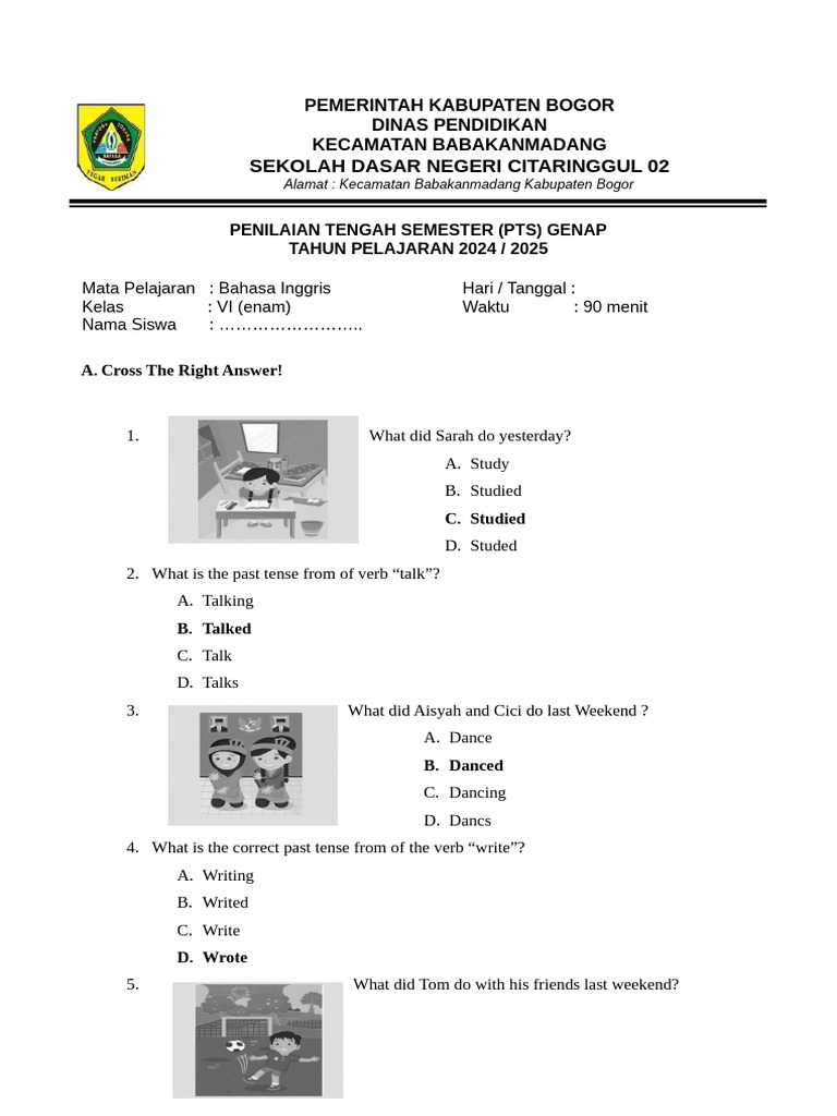 SOAL BAHASA INGGRIS KELAS 6 | PDF