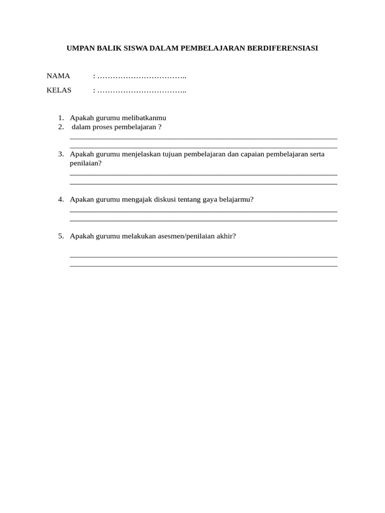 Umpan Balik Siswa Dalam Pembelajaran Berdiferensiasi | PDF