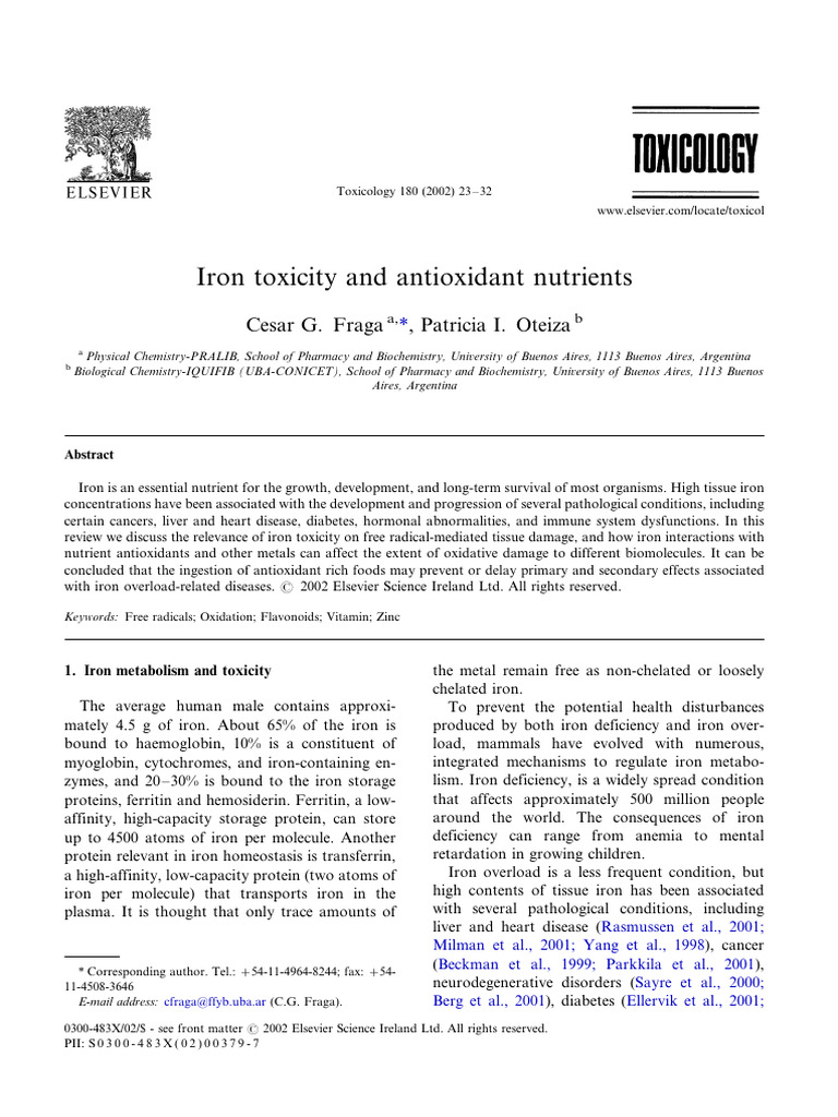 Iron Toxicity and Antioxidant Nutrients | PDF