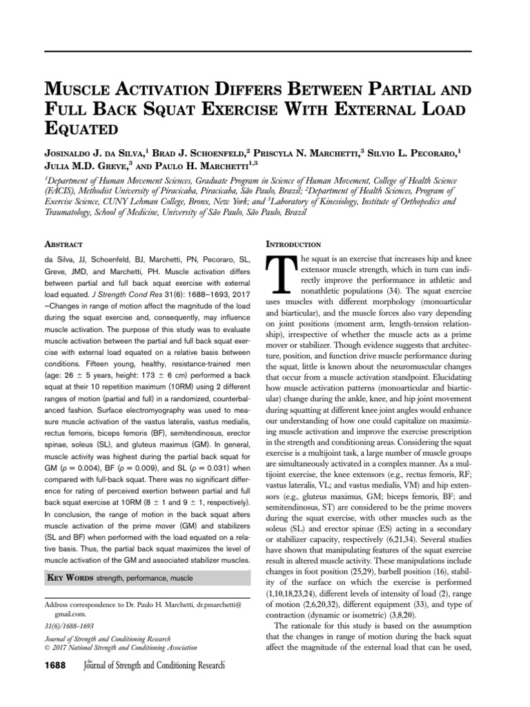 Muscle Activation Differs Between Partial and Full.29 | PDF