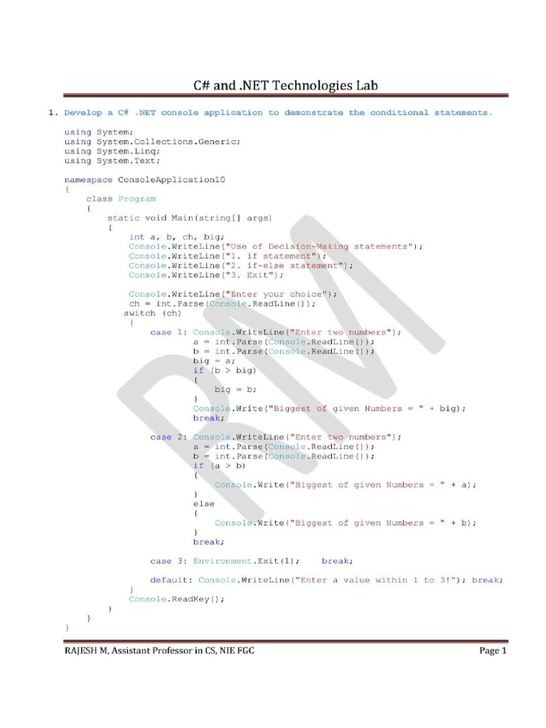 III Sem Bca C# & .Net Lab Manual-1 | PDF