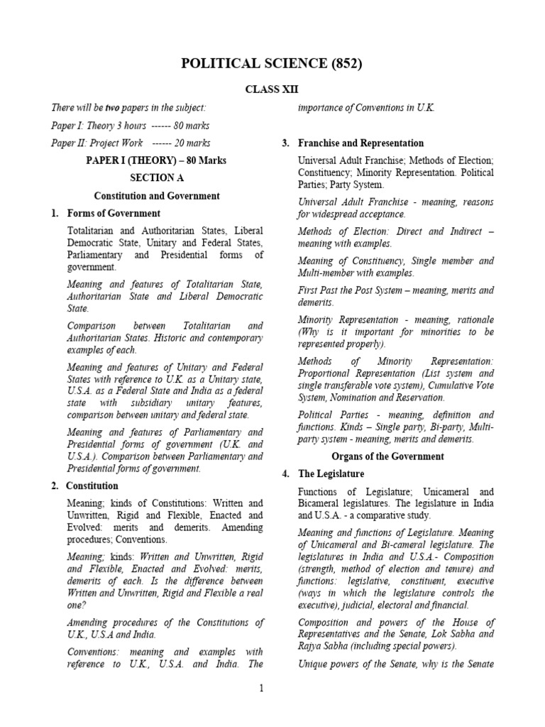 ISC Political Science XII 2025 | PDF