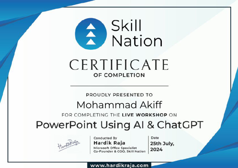 Mohammad Akiff - PowerPoint With AI Certificate | PDF